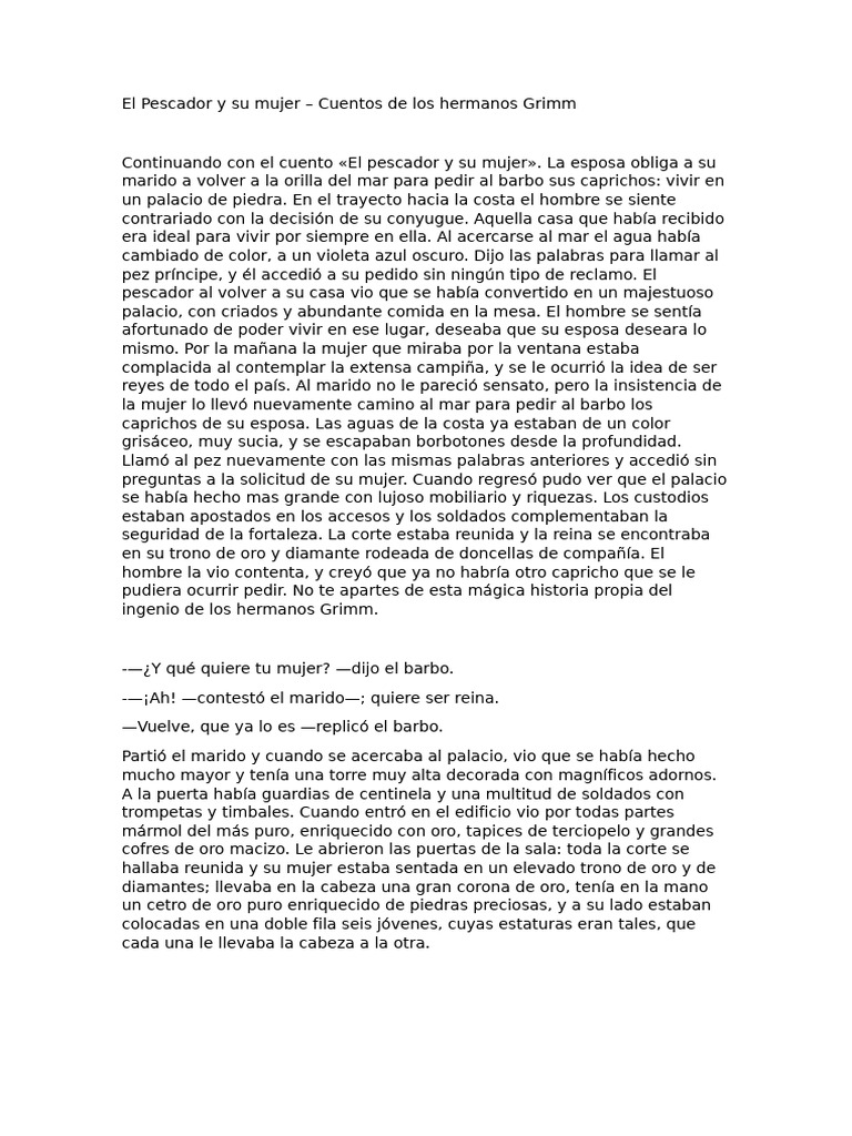 El Pescador y Su Mujer - Cuentos de Los Hermanos Grimm | PDF | Clásicos