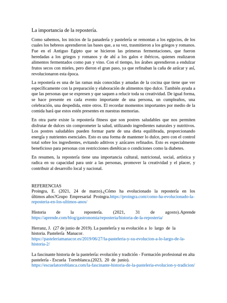 La importancia de la repostería | PDF