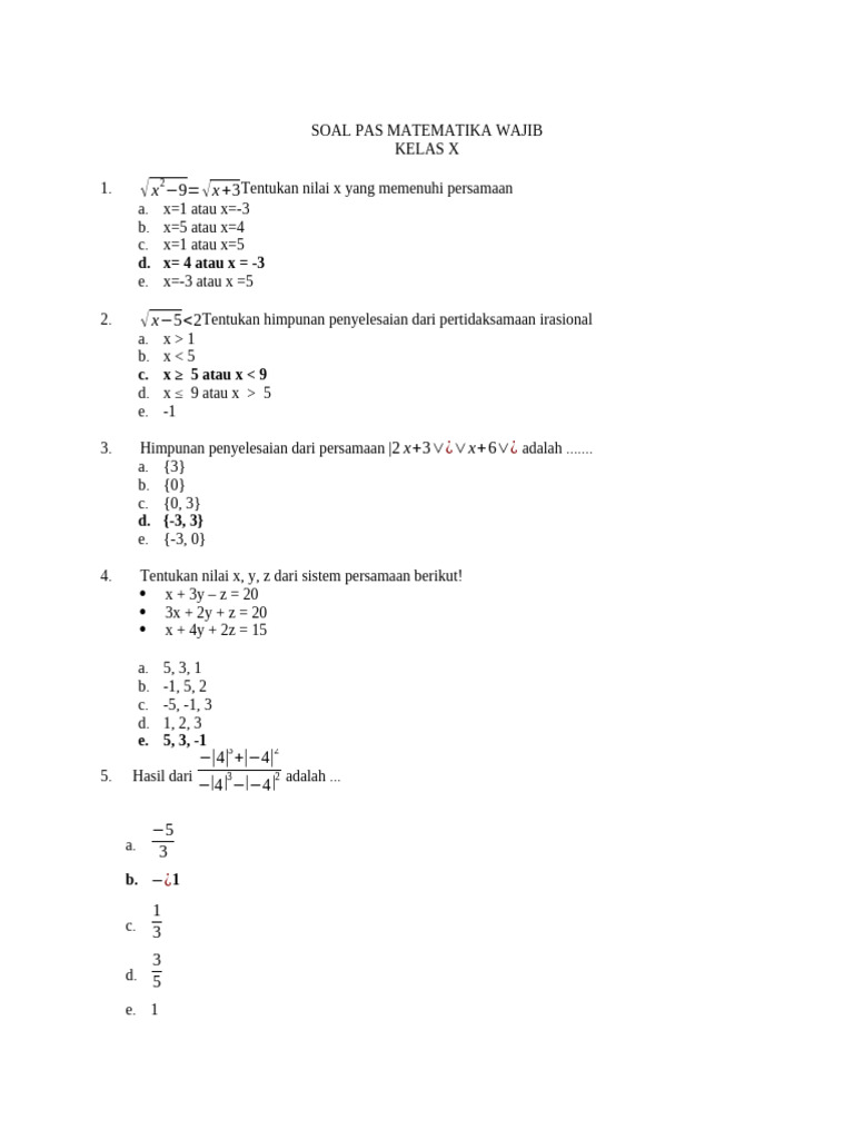Soal Pas Matematika Wajib | PDF