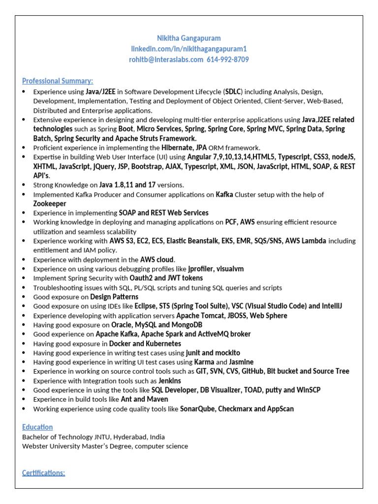 Nikitha SR Java Resume | PDF