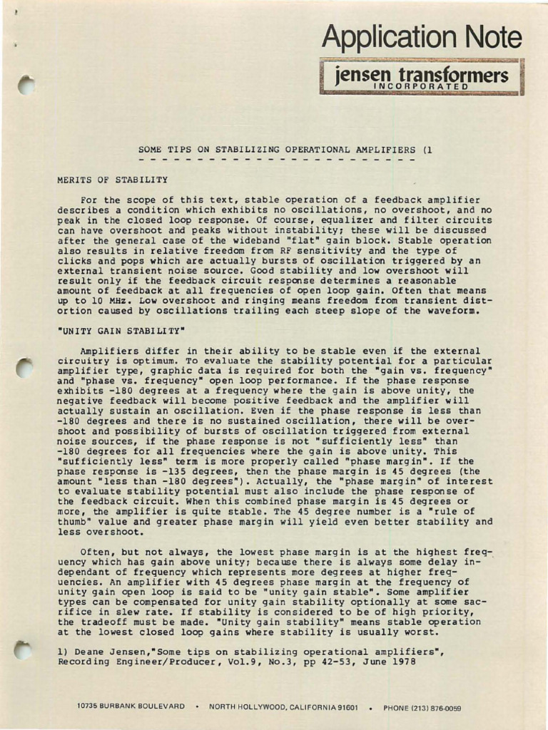 AppNote Stabilizing Opamps Tips 1978 | PDF