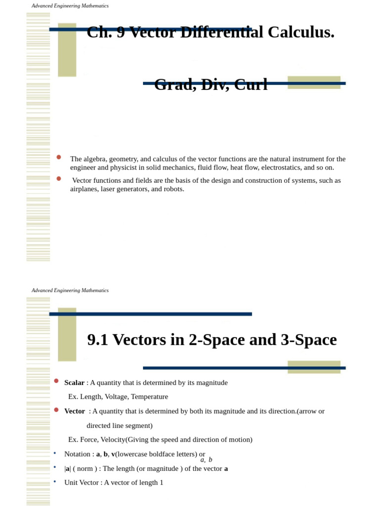 Ch. 9 Vector Differential Calculus. Grad, Div, Curl | PDF