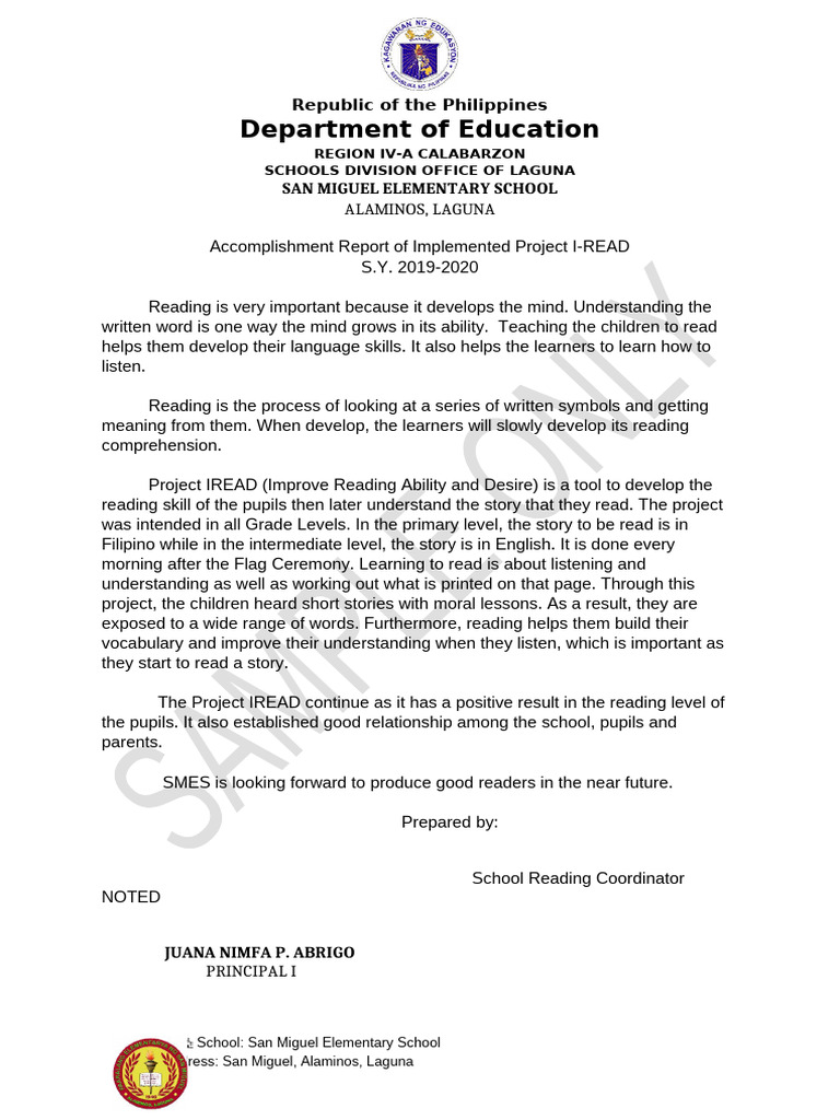 Accomplishment Report of Implemented Project | PDF