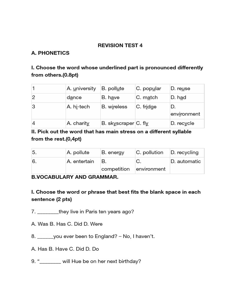 Revision Test 4 | PDF
