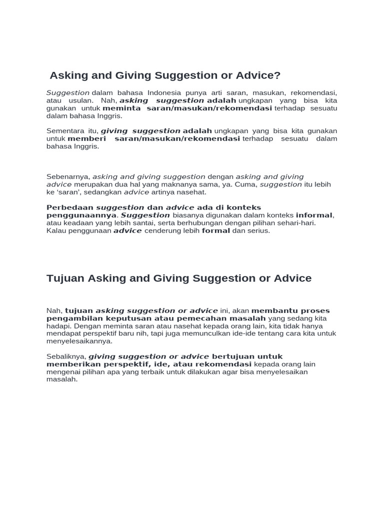 Asking and Giving Suggestion or Advice | PDF
