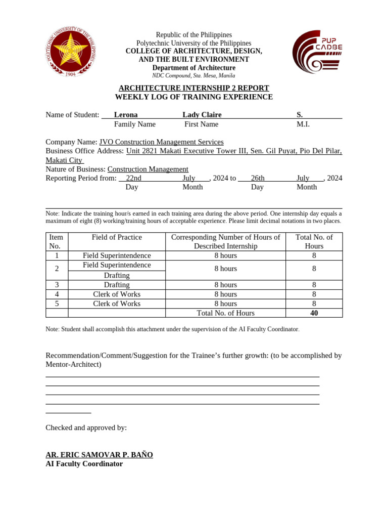 Weekly Log No. 1 | PDF