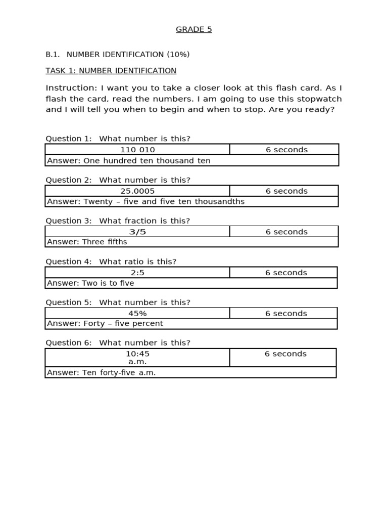 GRADE 5 - Numat Numeracy Assessment Tool 1 | PDF