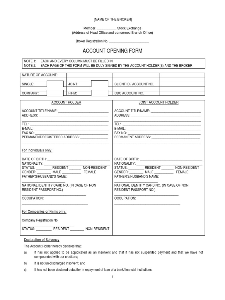 Acc Opening Form | PDF | Payments | Margin (Finance)