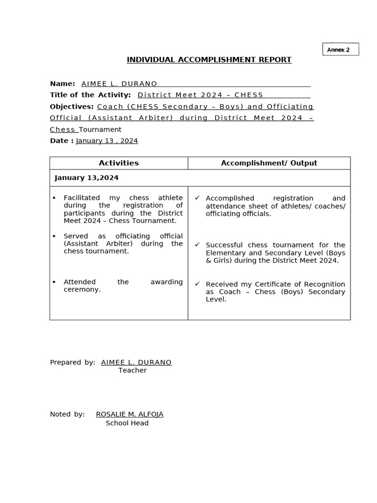 Individual Accomplishment Report | PDF