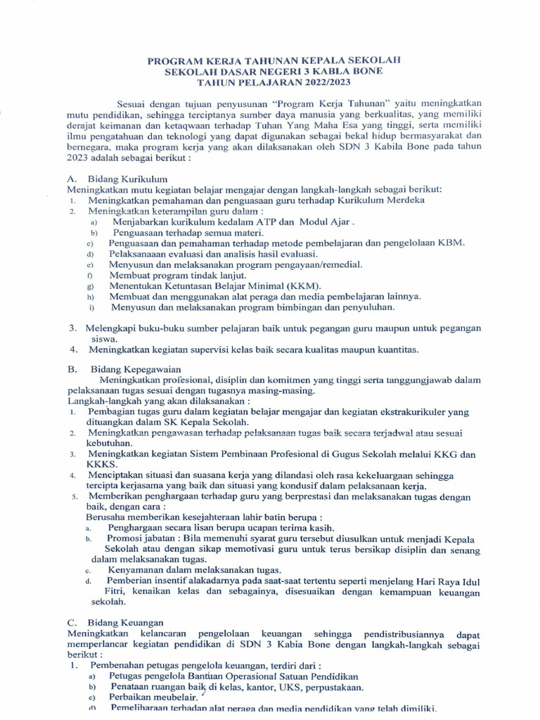 Program Kerja Tahunan Kepsek, September 2023 | PDF