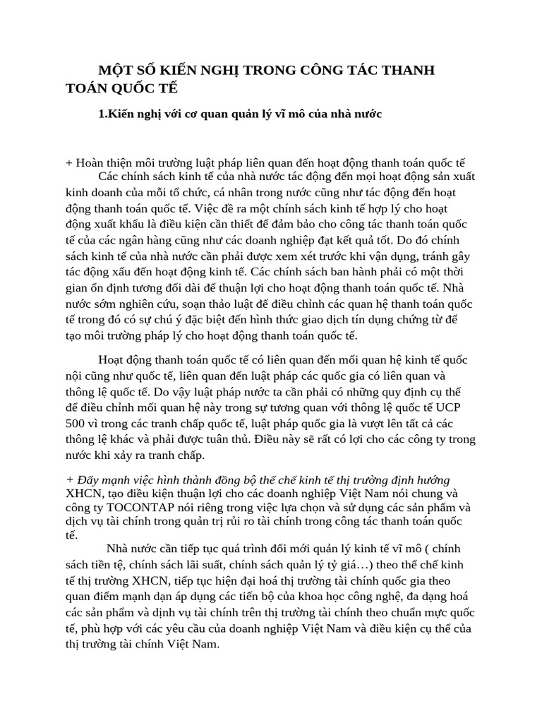 (123doc) Mot So Kien Nghi Trong Cong Tac Thanh Toan Quoc Te | PDF