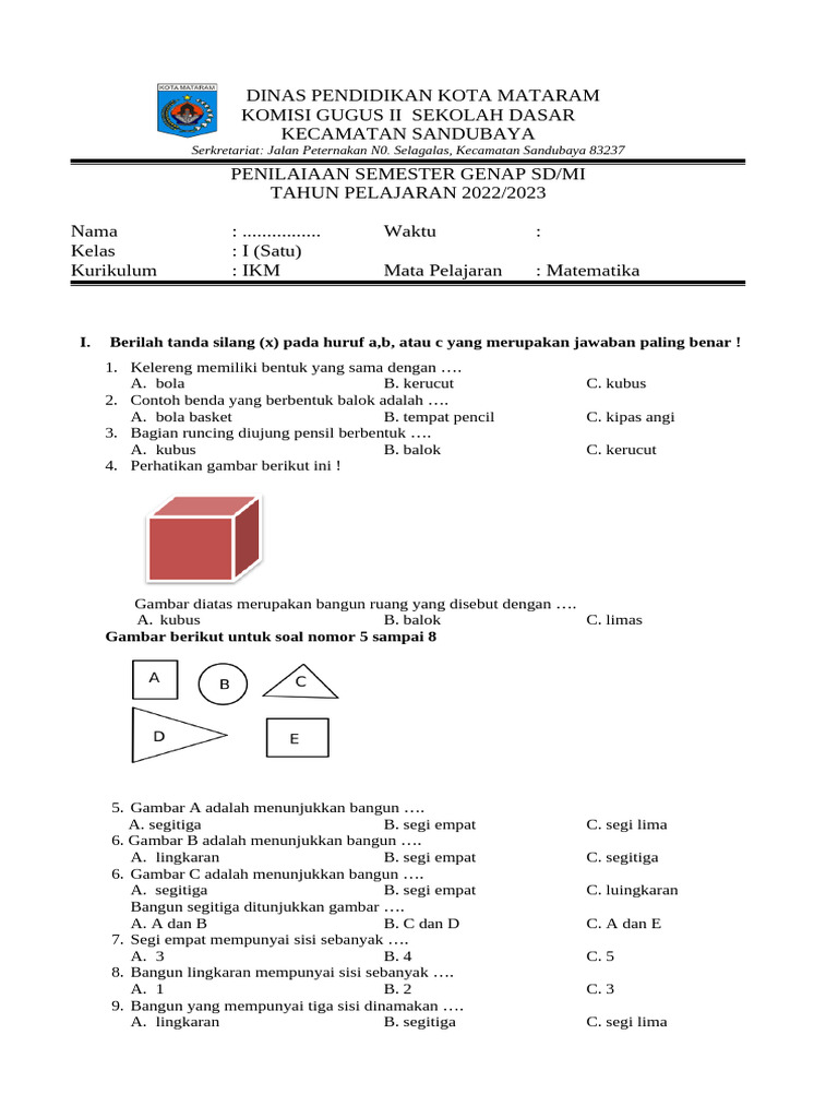 Uts Matematika KLS 1 - Ikm | PDF