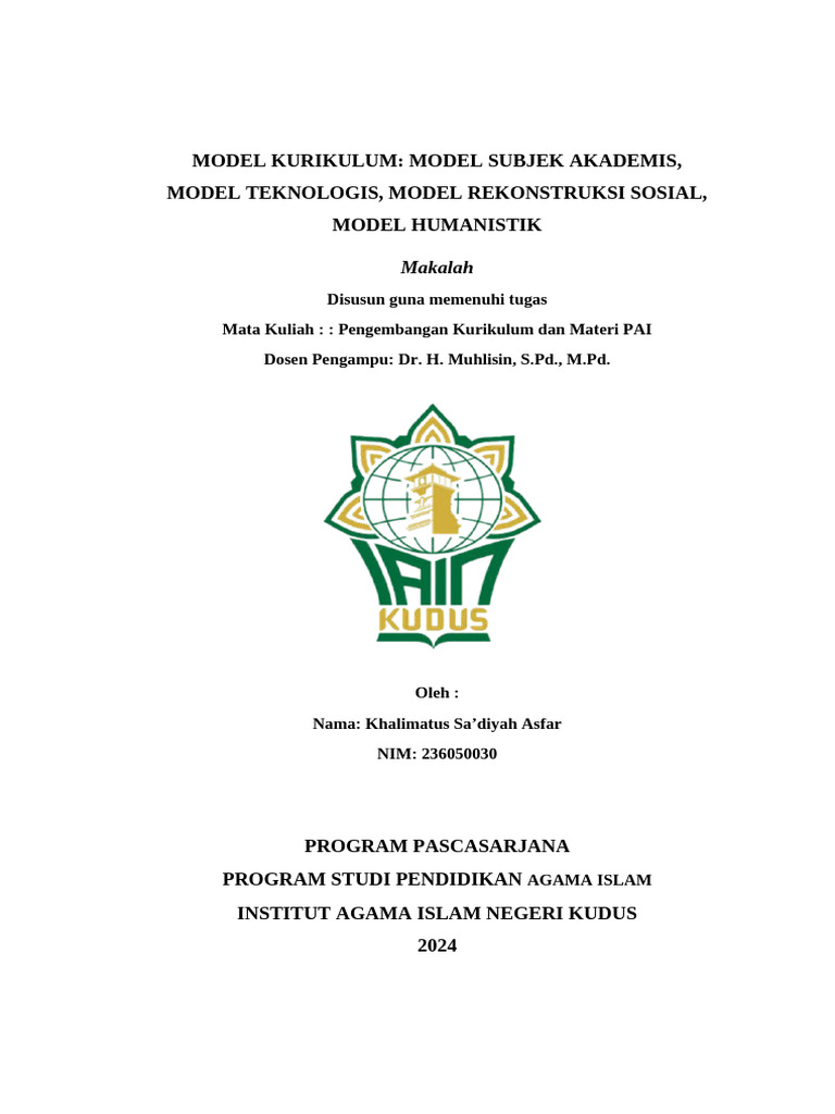 Makalah Model Kurikulum Khalimatus | PDF
