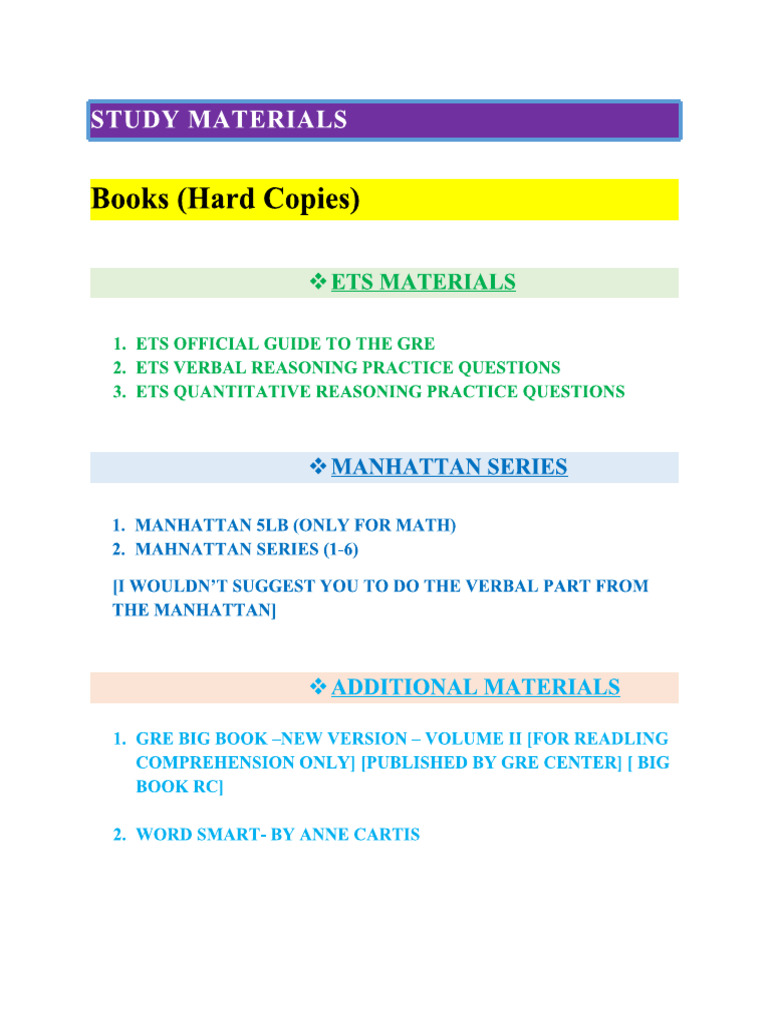 Study Materials and Schedule | PDF