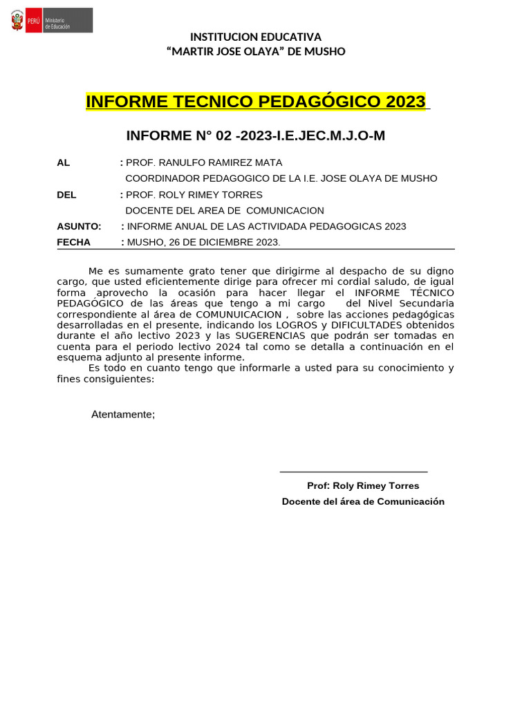 Informe Tecnico Pedagogico Comunicacion | PDF | Evaluación | Aprendizaje