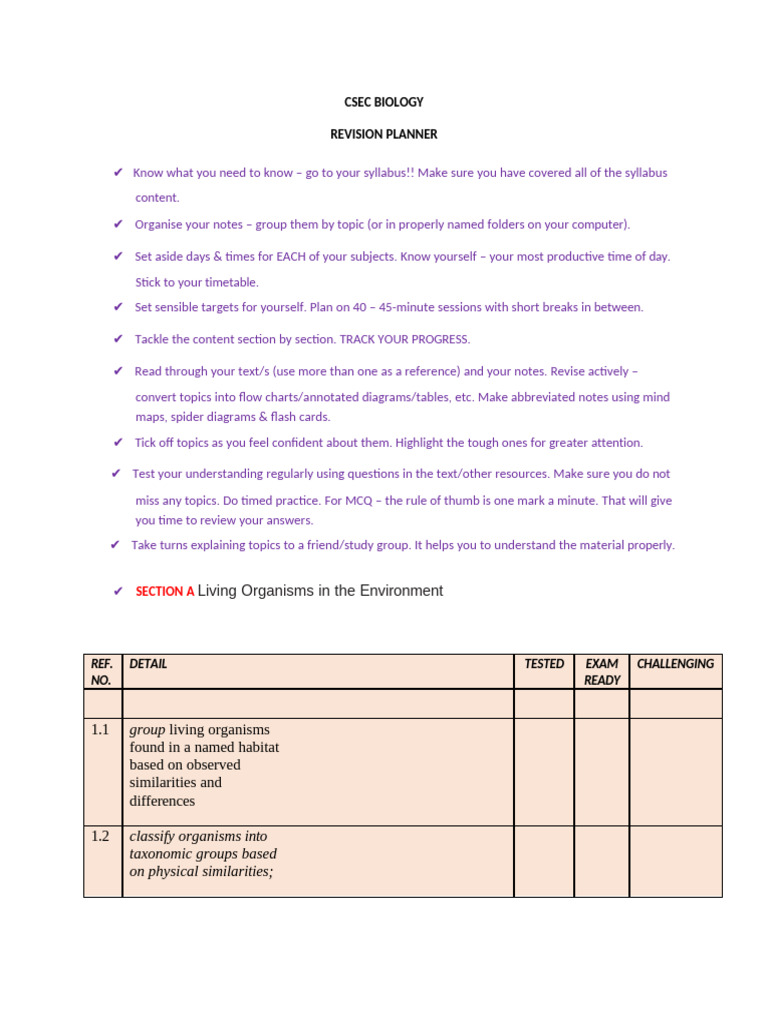 CSEC BIOLOGY REVISION GUIDE | PDF