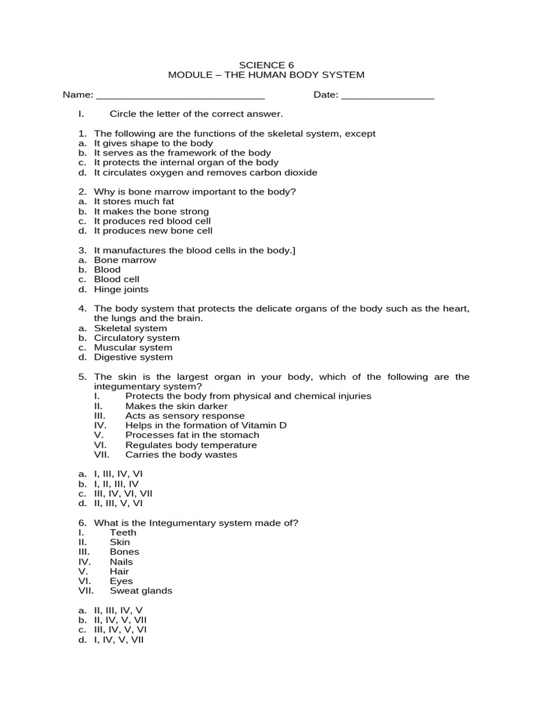 SCIENCE 6 - skeletal system | PDF