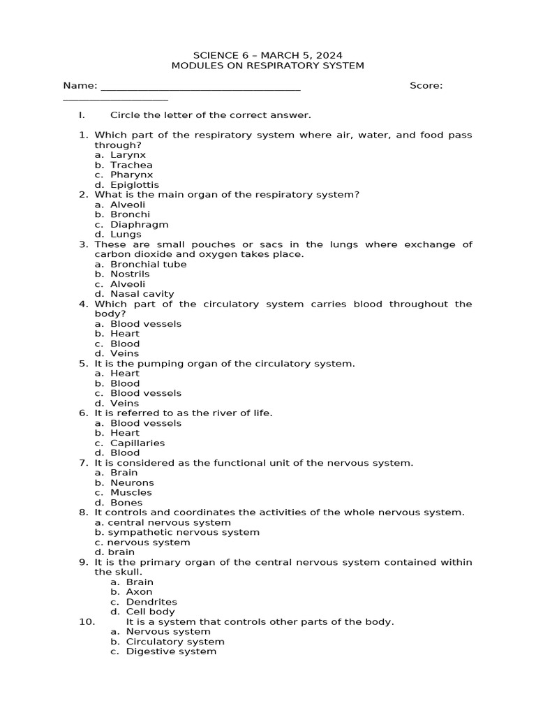 SCIENCE 6 - Module On Respiratory System | PDF