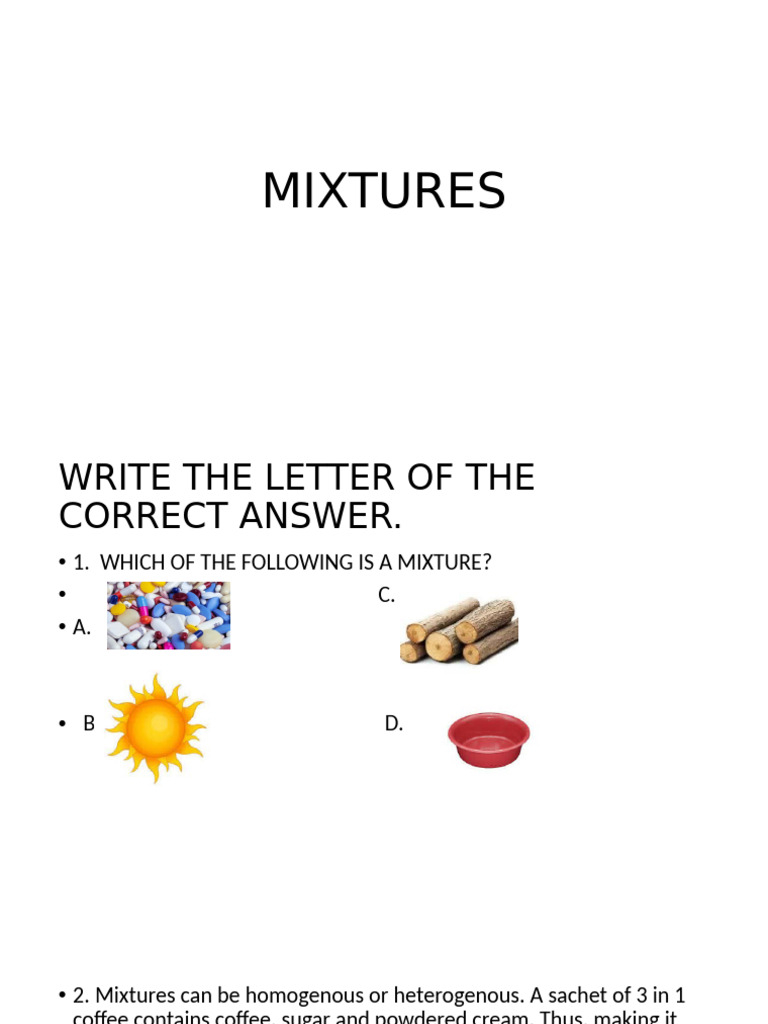 MIXTURES - Science 6 First Quarter | PDF