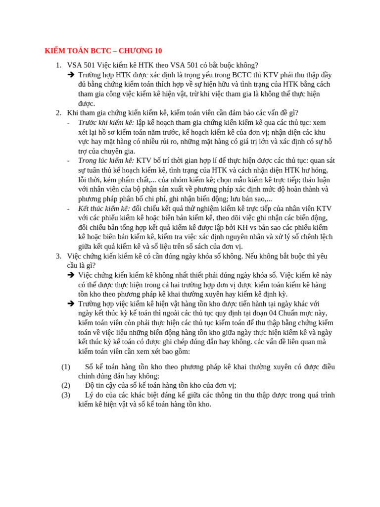KIỂM TOÁN BCTC - BT chương 10 | PDF