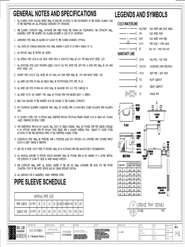 General Notes and Specifications Legends and Symbols: Cold Waterline ...