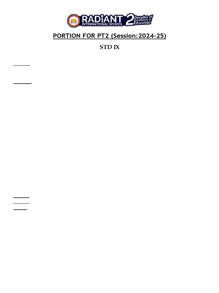 PORTION FOR PT2 (Session:2024-25) : STD Ix | PDF