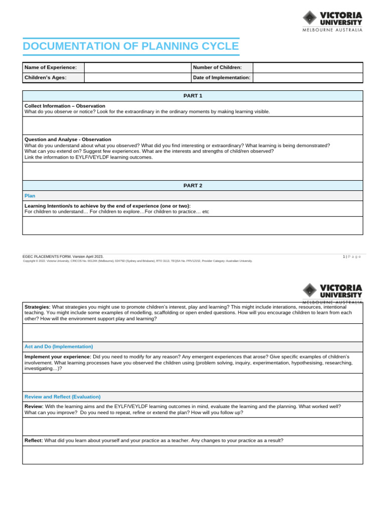 PST Documentation of Planning Cycle Template | PDF