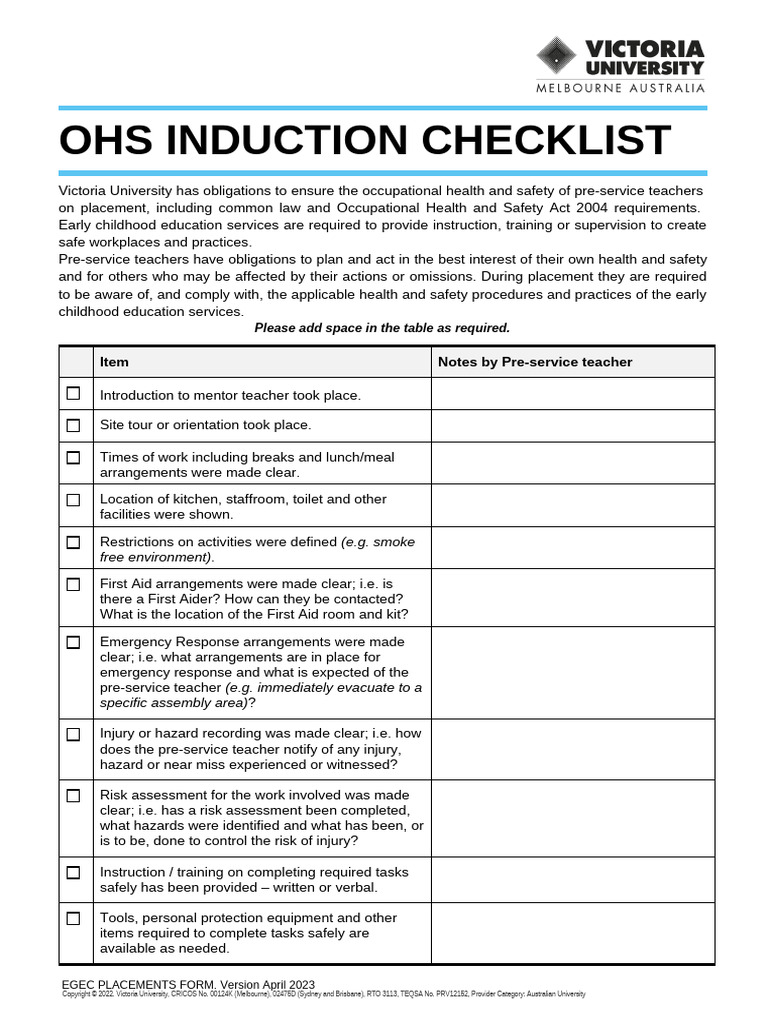 PST OHS Checklist v.1 | PDF