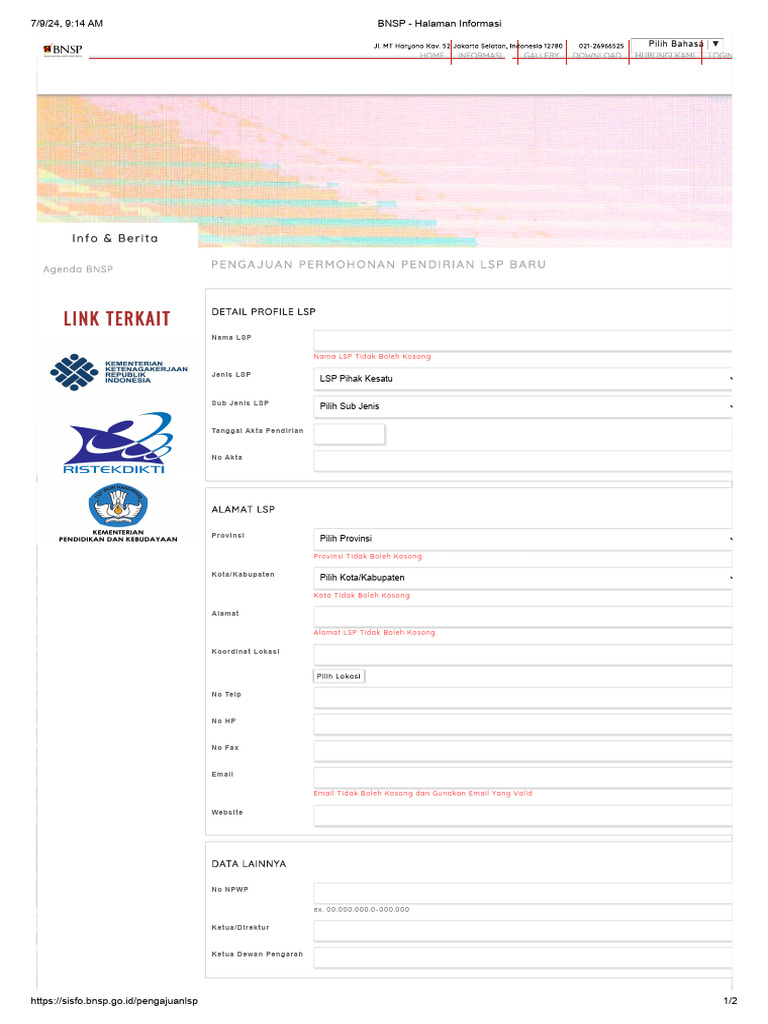 BNSP - Pengajuan LSP | PDF