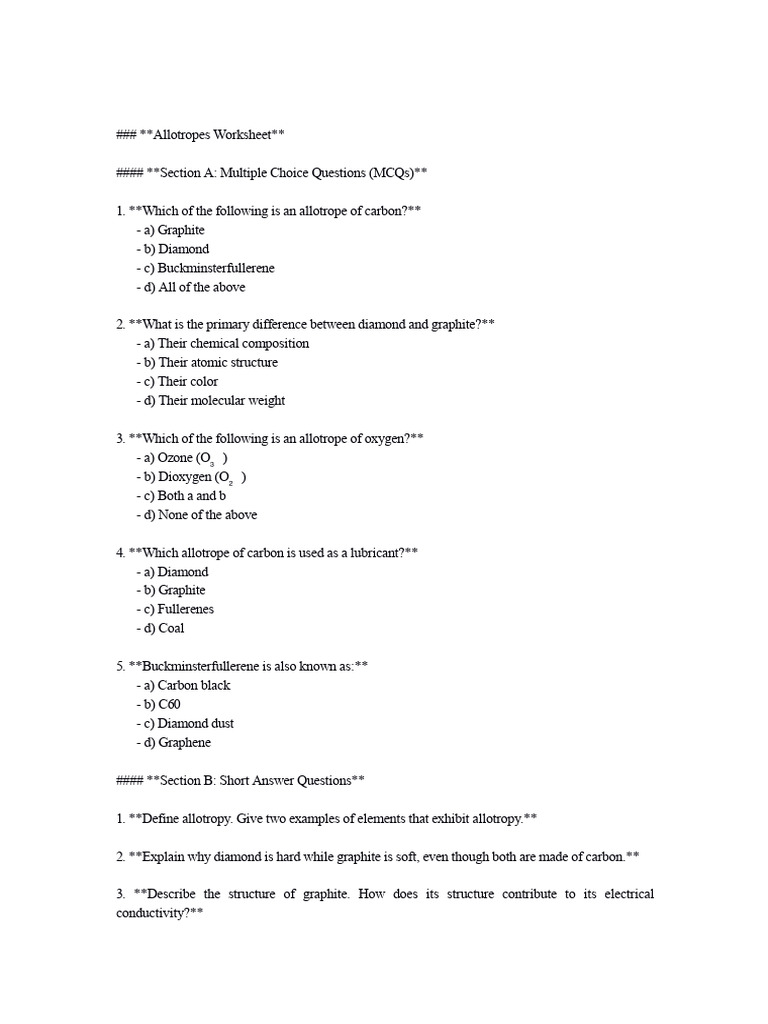 Allotropes Worksheet | PDF