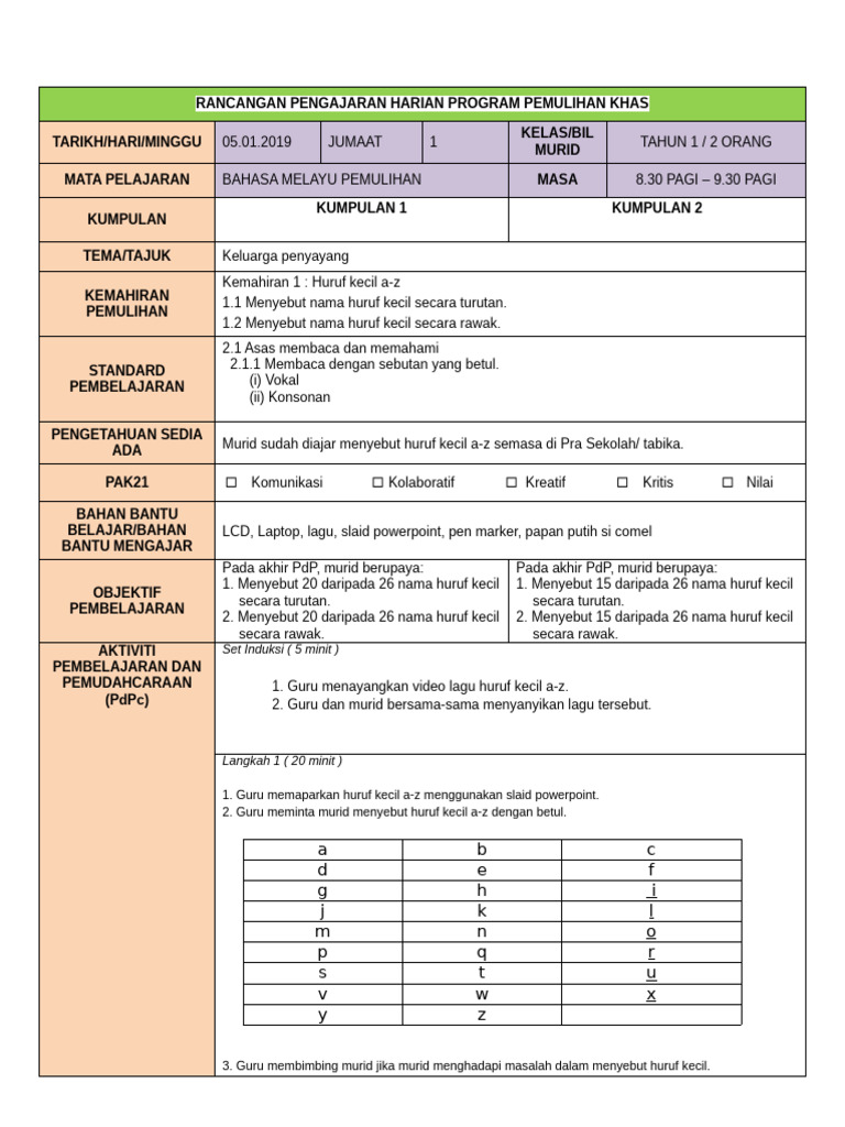 Contoh RPH Pemulihan | PDF
