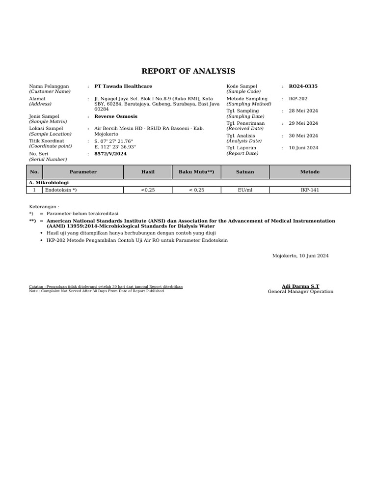 Hasil RO HD Sebelum Operasi | PDF