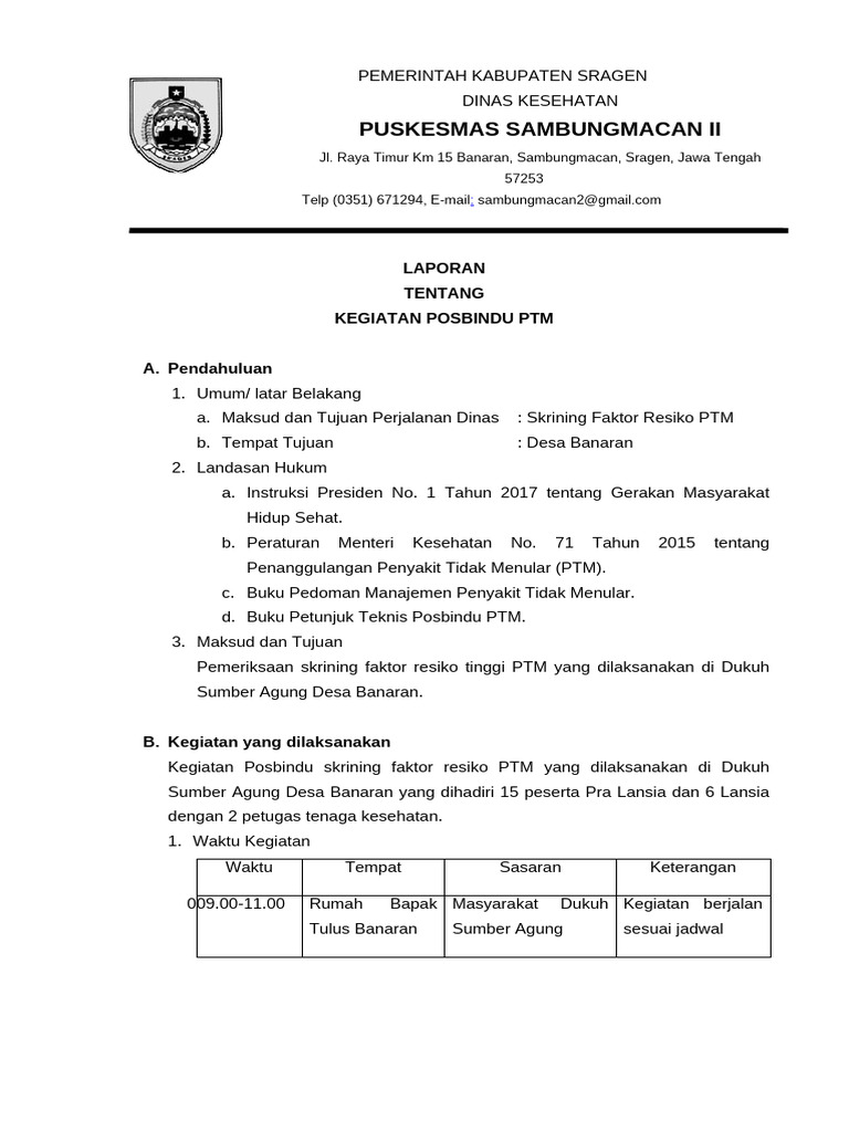 Laporan Posbindu PTM Banaran TGL 16 Jan 2024 | PDF