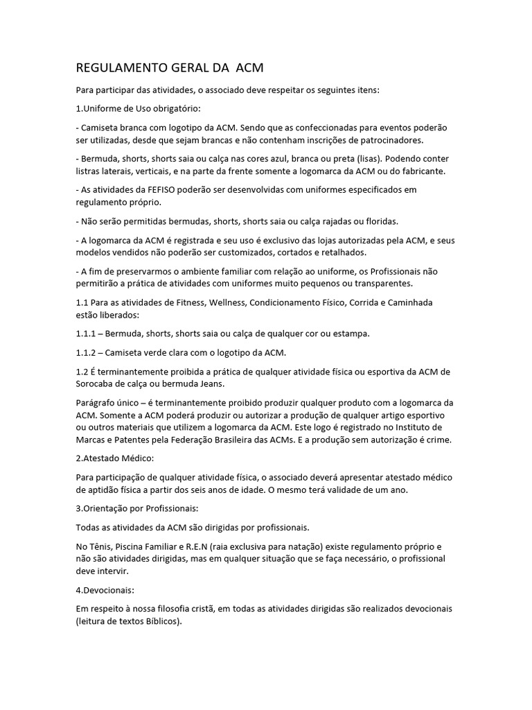 Regulamento Geral e Quadro Social Da Acm | PDF