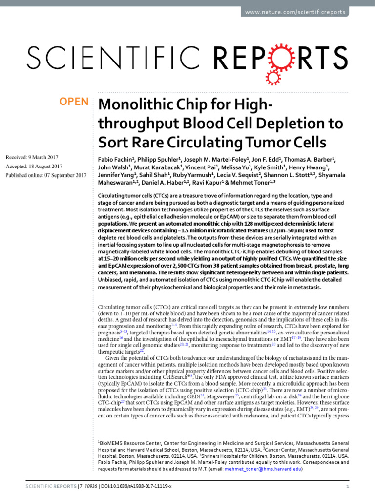 Monolithic Chip For High - Throughput Blood Cell Depletion To Sort Rare ...