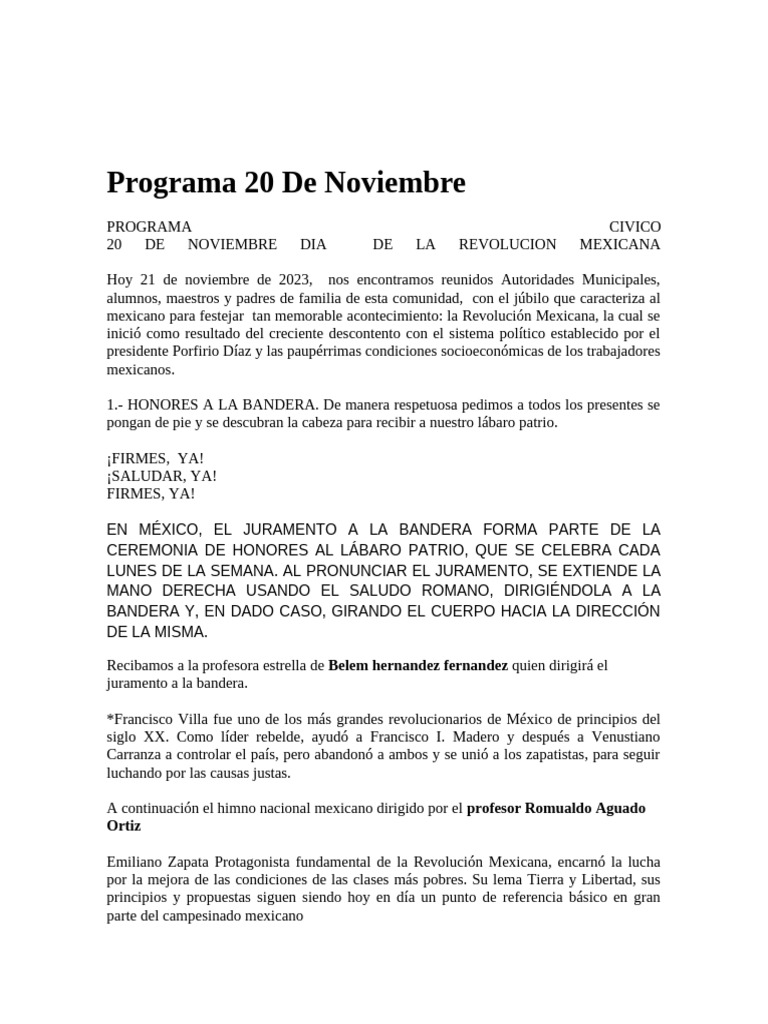 Programa Civico 20 de Noviembre | PDF | Military Of Mexico | Social Science