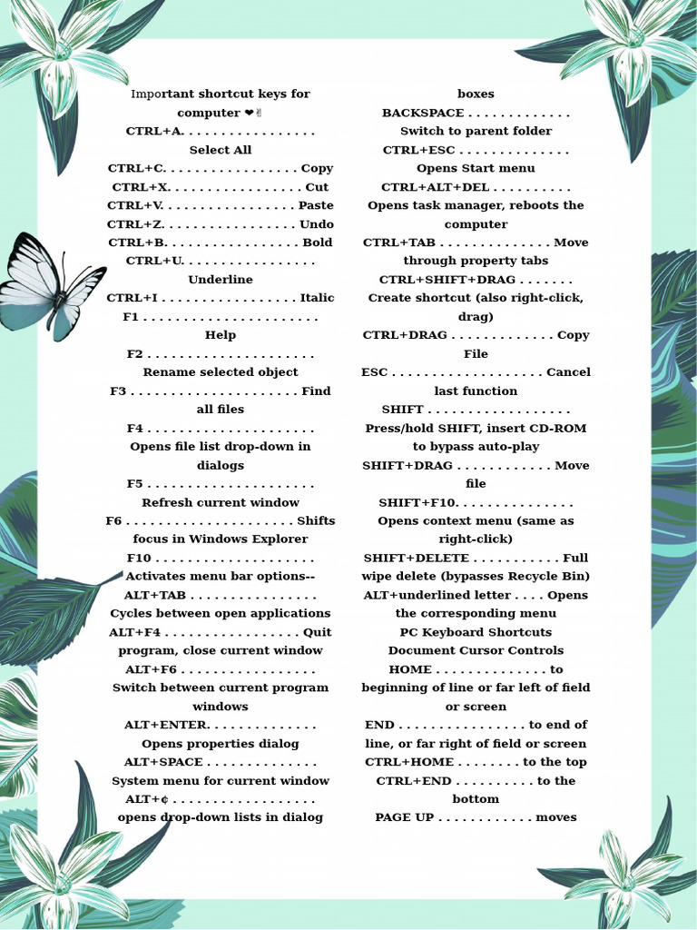 Important Shortcut Keys For Computer | PDF