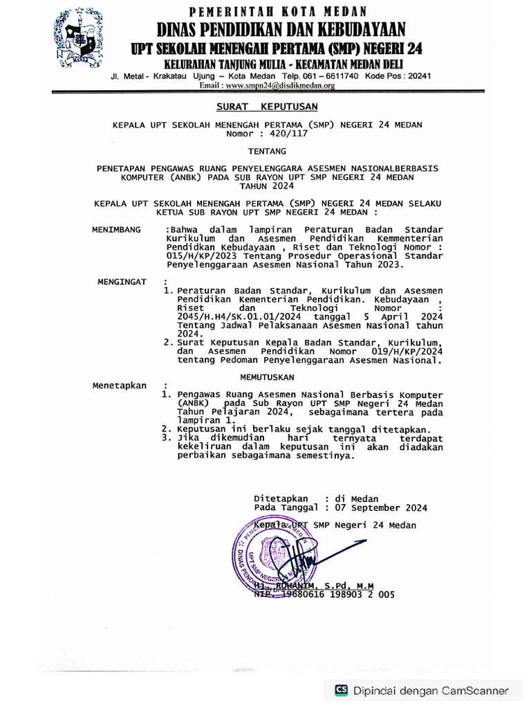 SK Pengawas ANBK Th. 2024 | PDF