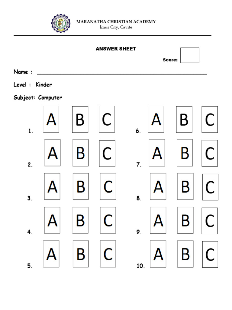 Computer Exam Answer Sheet | PDF