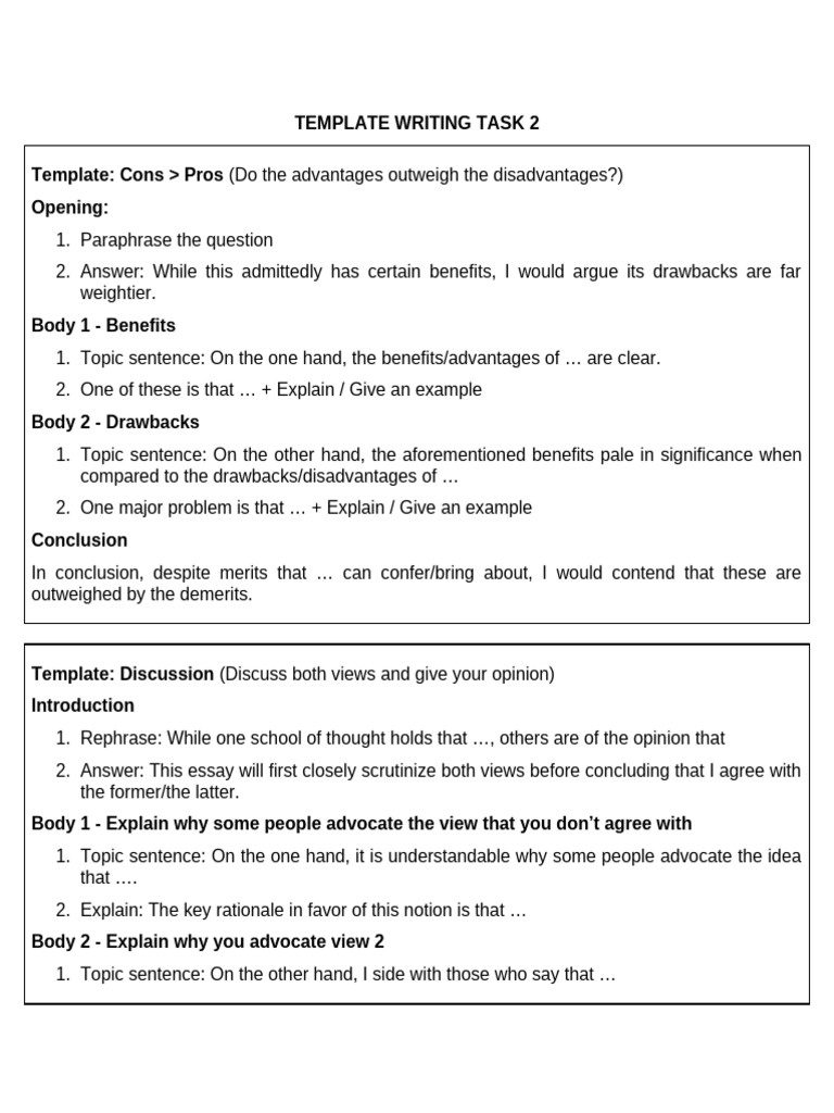 TEMPLATE WRITING TASK 2 | PDF