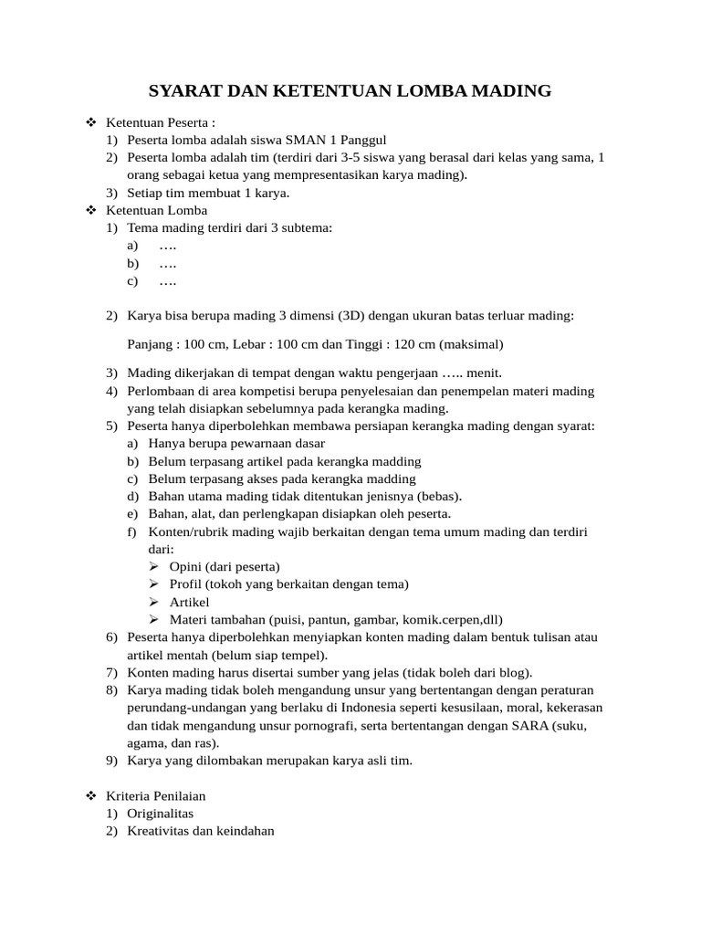 Syarat Dan Ketentuan Lomba Mading | PDF