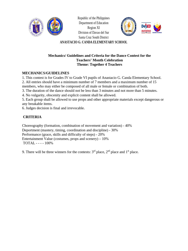 Mechanics-and-Guidelines for DANCE CONTEST-Competition | PDF