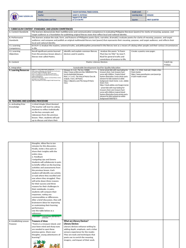 I. Curriculum Content, Standards, and Lesson Competencies | PDF