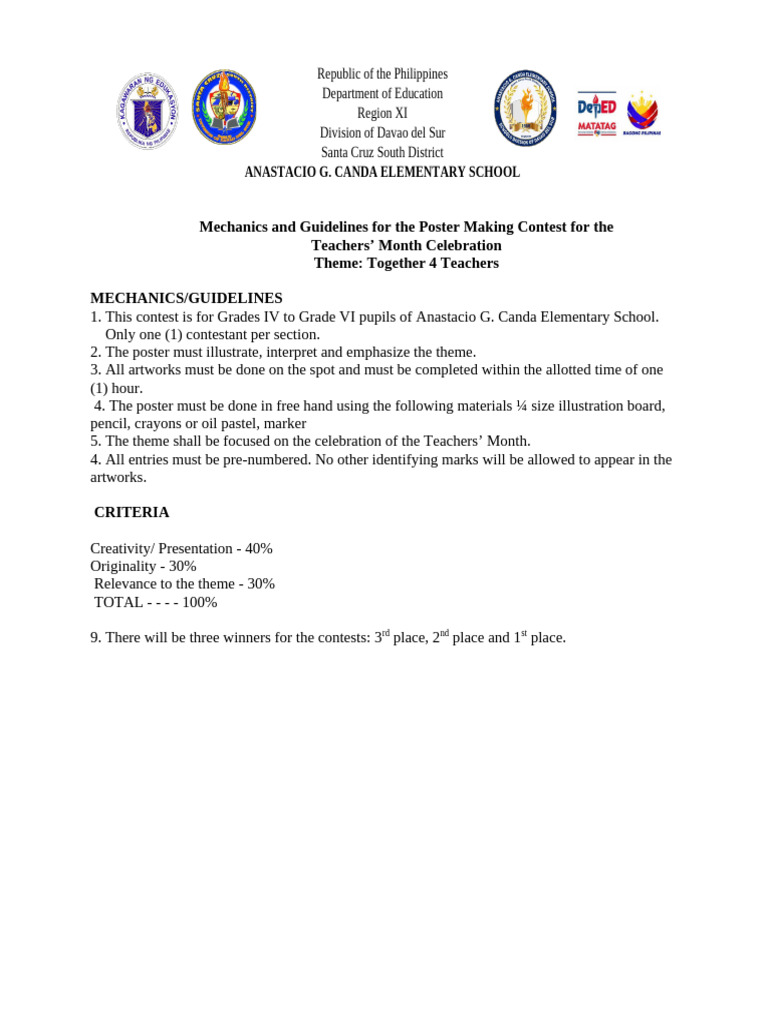 Poster Making Contest Guidelines for Teachers' Month | PDF