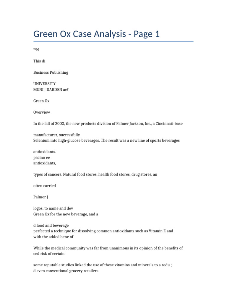 Green Ox Case Analysis Page 1 | PDF