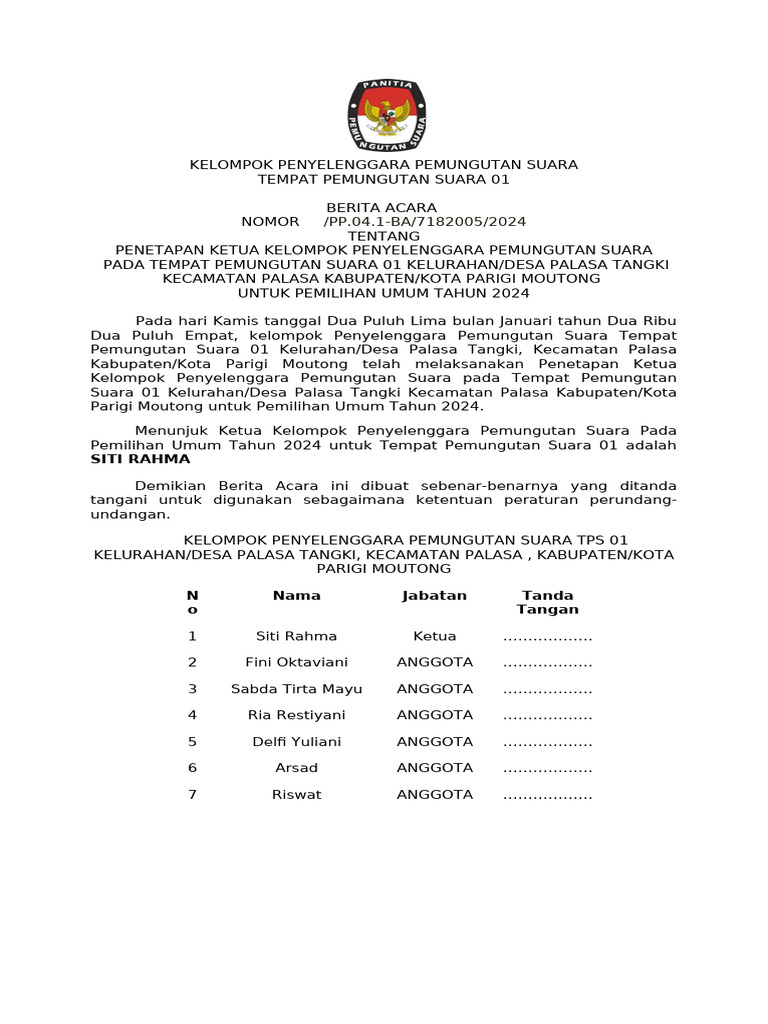 Ba Penetapan Ketua KPPS | PDF