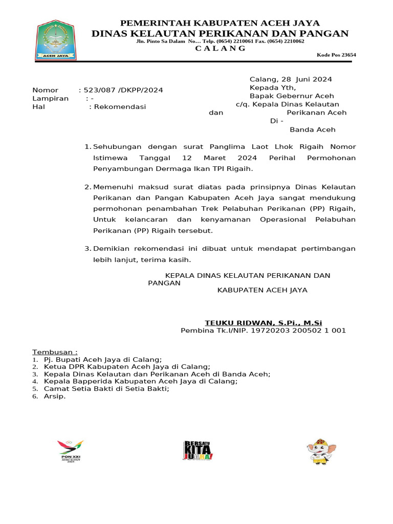 Rekom Proposal Prov (1) Rigaih Tahun 2024 | PDF