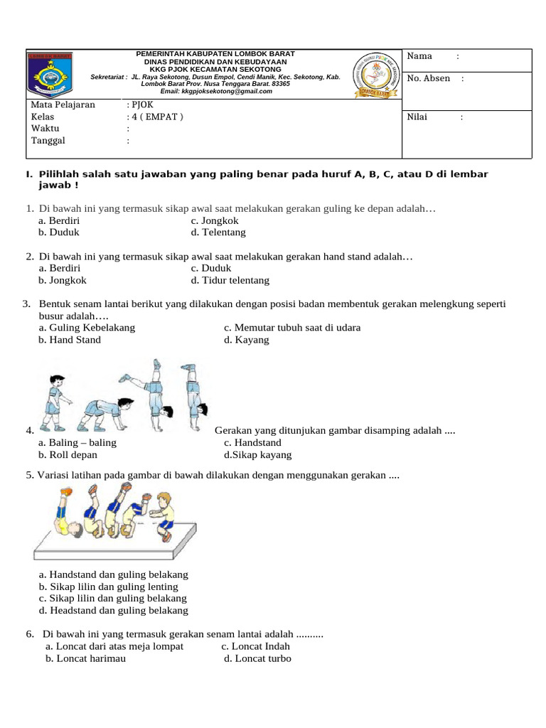 Soal Pat Pjok Kls 4 Kkg Sem 2 Thn 2023 | PDF