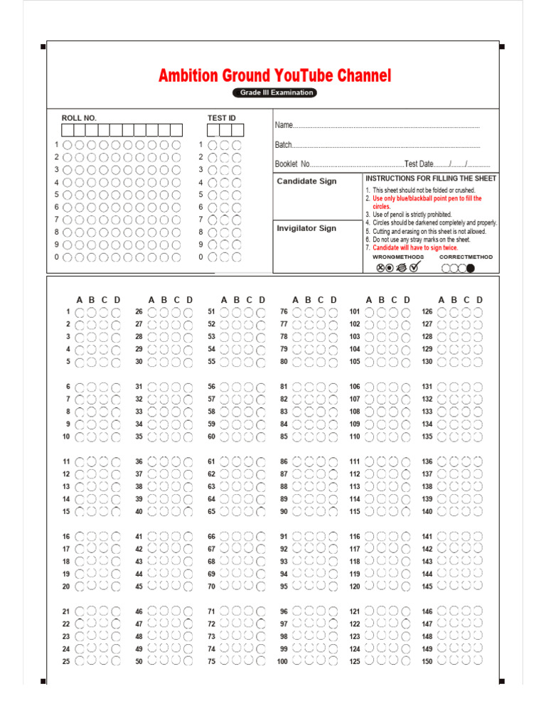 OMR Sheet Grade III (H.S Level) | PDF