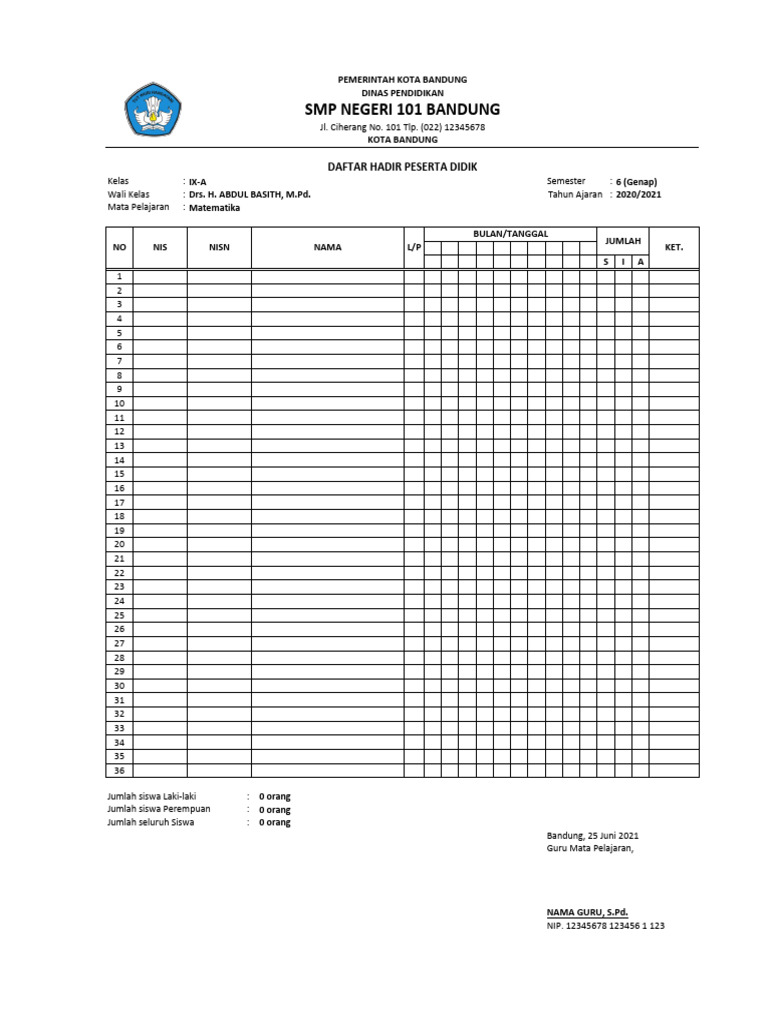 Contoh Format Daftar Hadir | PDF